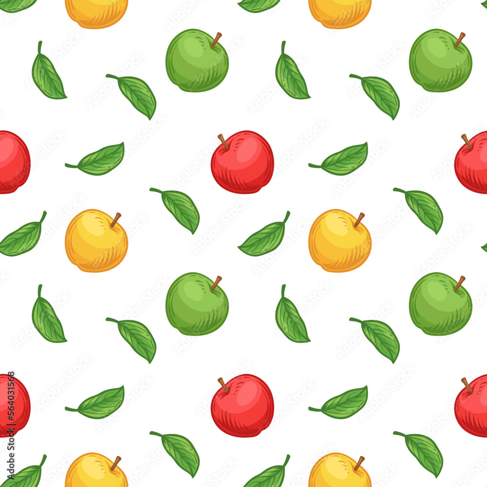 Seamless pattern of red, yellow and green apples. Vector illustration ...