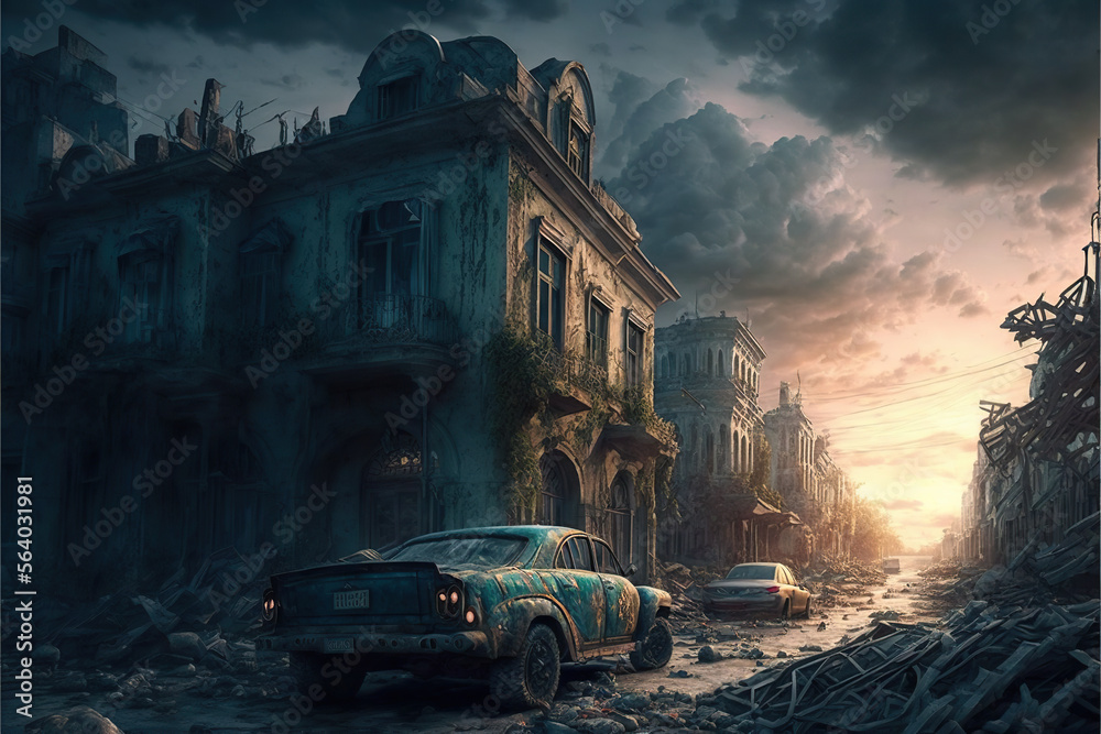 city destroyed by war. Tank, ruins and wreckage Stock Illustration ...