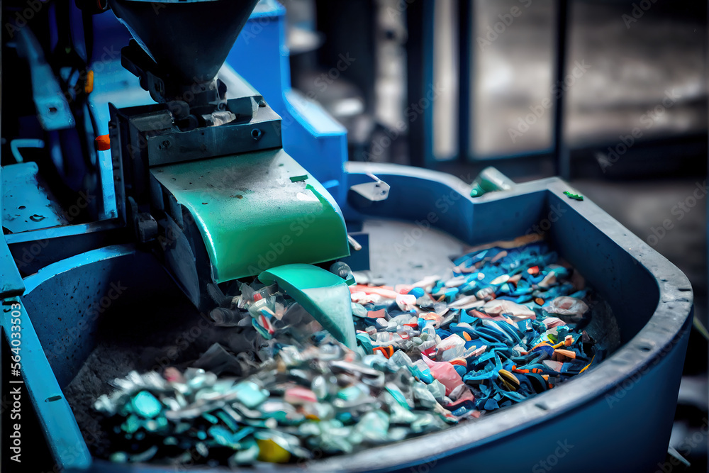 A close up of a recycling machine sorting plastic waste in a recycling ...