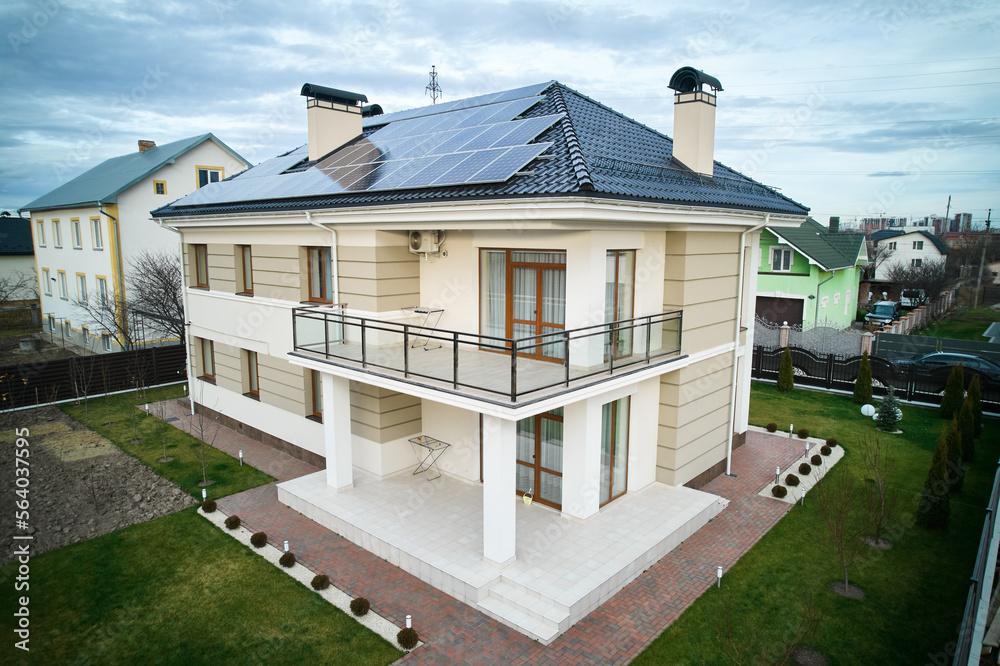 Home residence with solar panel system for generating electricity ...