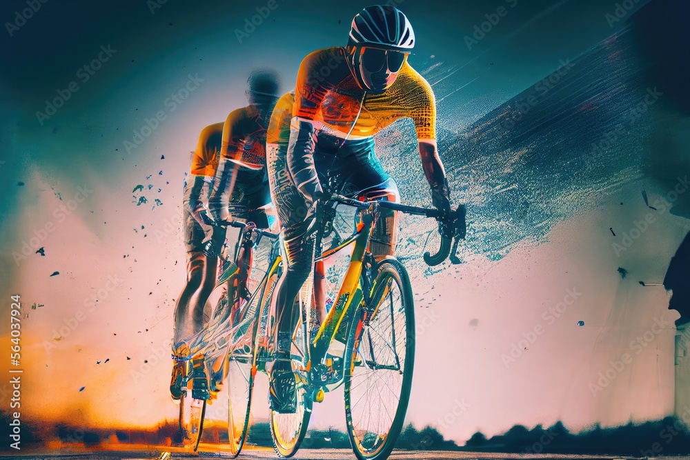 multi exposure cycling themed illustration displaying a group of gravel ...