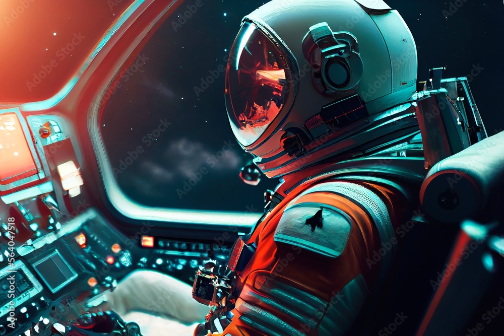 An astronaut piloting a spaceship. A high-tech astronaut from the ...
