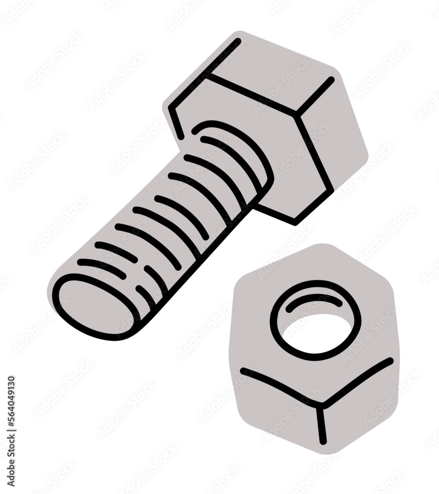 Metal hand drawn bolt icon. Repair service concept. Engeneering ...