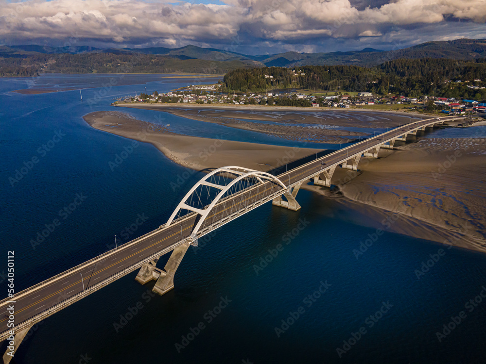 Drone Aerial Alsea Bay Bridge Oregon Central Coast Highway 101. Low ...
