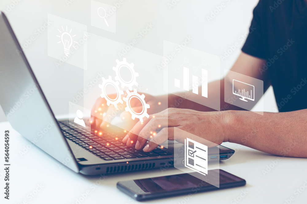 Automation concept. Optimise business process workflow. business people ...