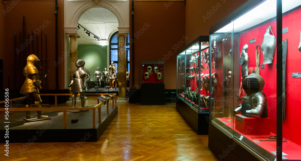 VIENNA, AUSTRIA - JANUARY 29, 2022: Weltmuseum armoury in Vienna with ...