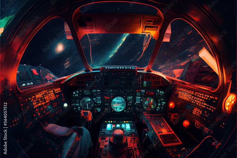 View from the cockpit of a spaceship captain rushing through space at ...