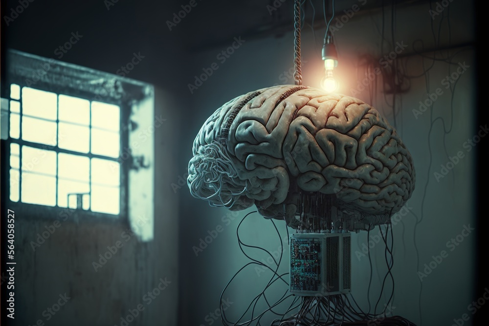 an artificial brain in a laboratory, artificial intelligence concept ...