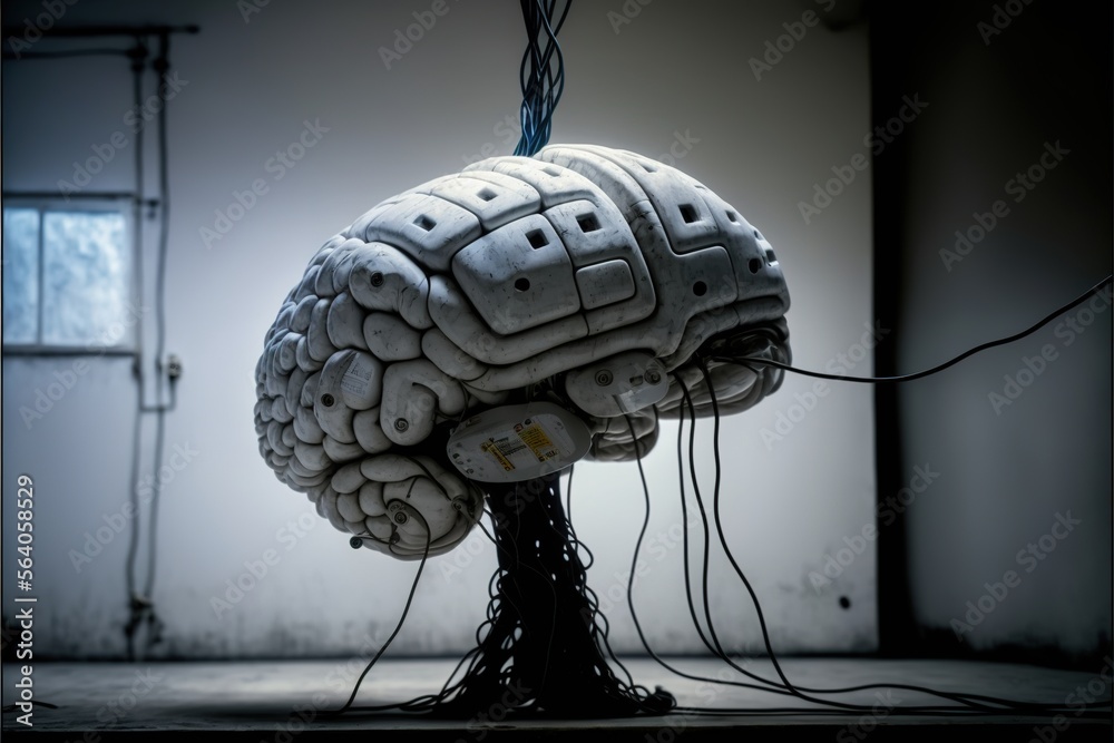 an artificial brain in a laboratory, artificial intelligence concept ...
