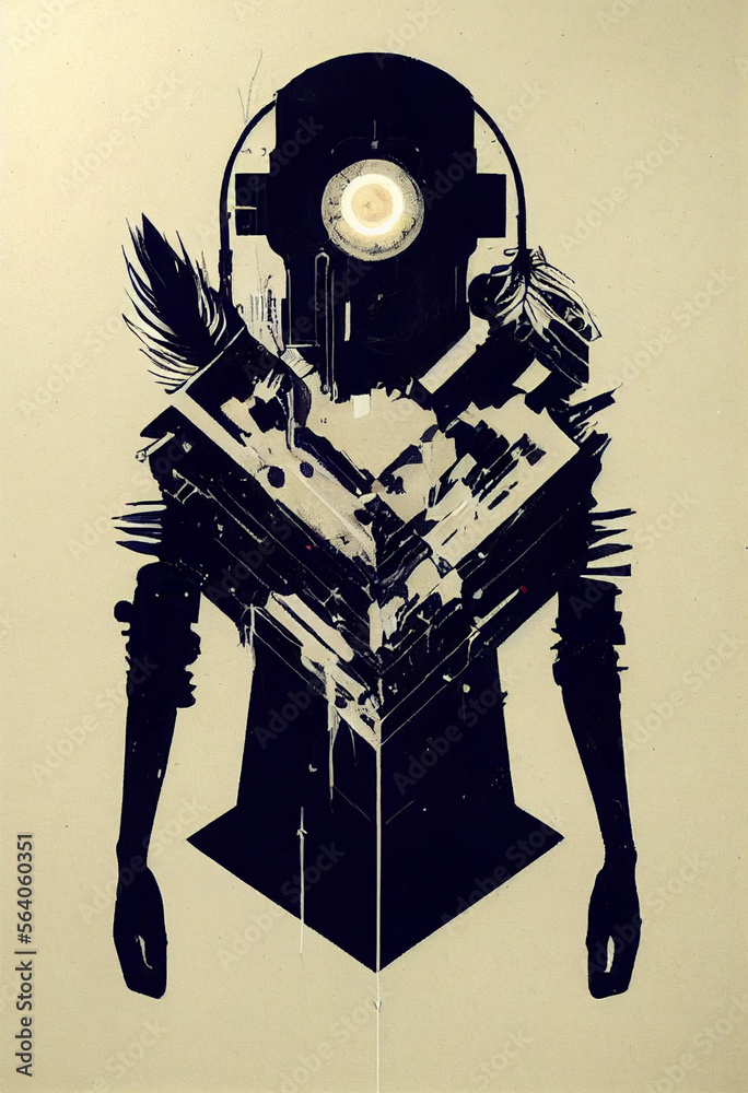 Abstract person cut out of black paper. Papercut cyborg art. Silhouette ...