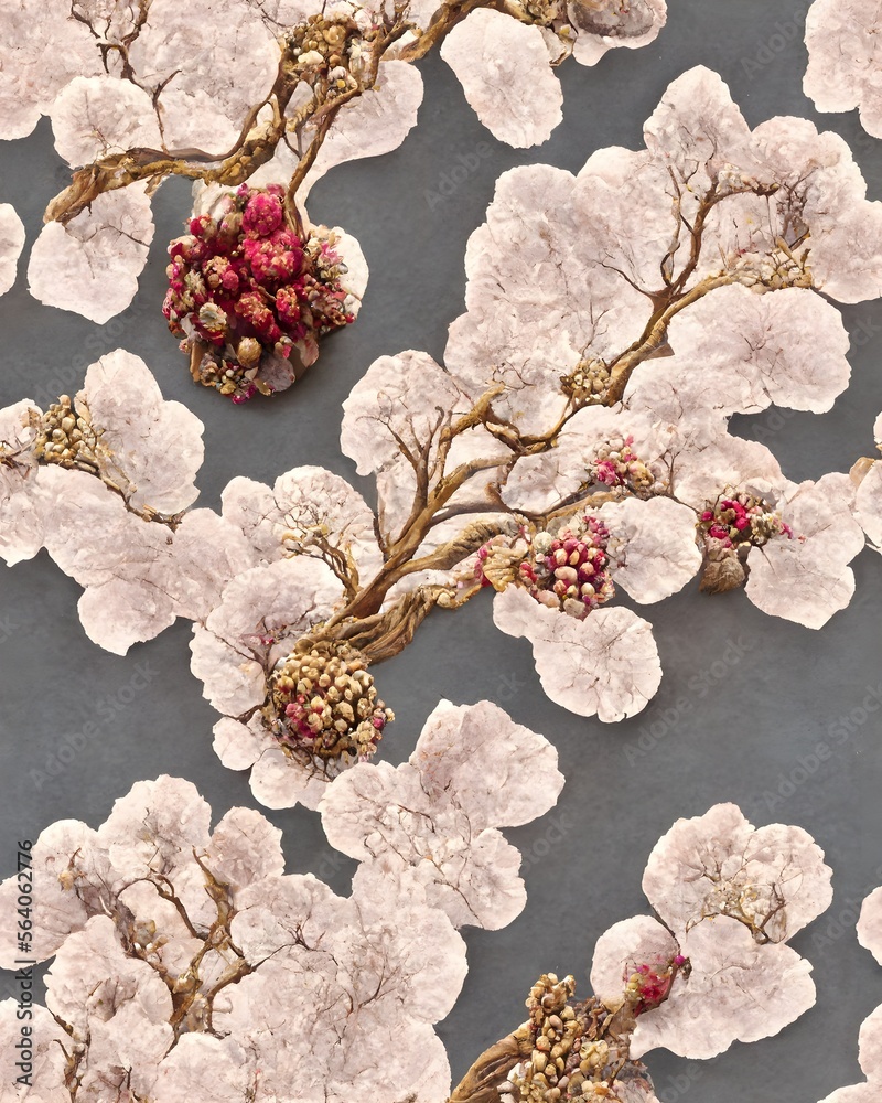 cherry blossom afrofuturism rococo botanical illustration extremely ...