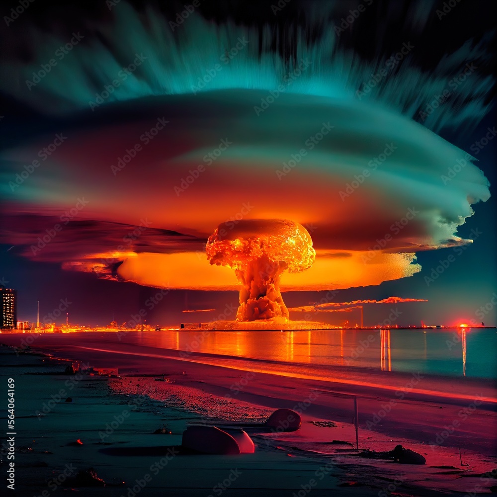 A nuclear explosion in a metropolis. The mushroom of an atomic ...