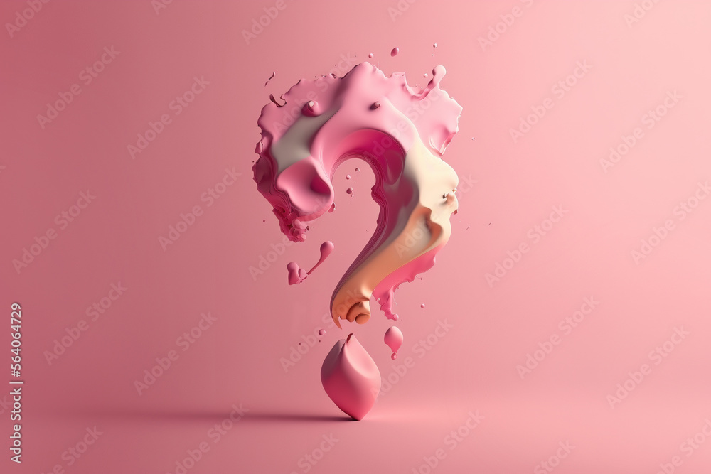 Pink paint splash question mark, 3d abstract shape on a pink background ...