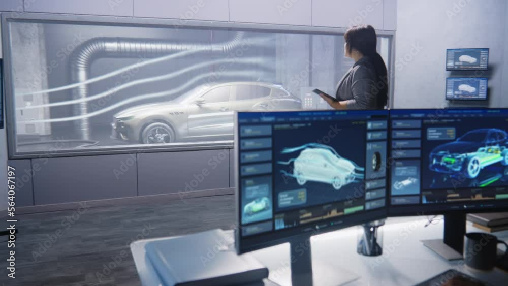 Engineers check aerodynamics of eco-friendly electric car in lab for ...