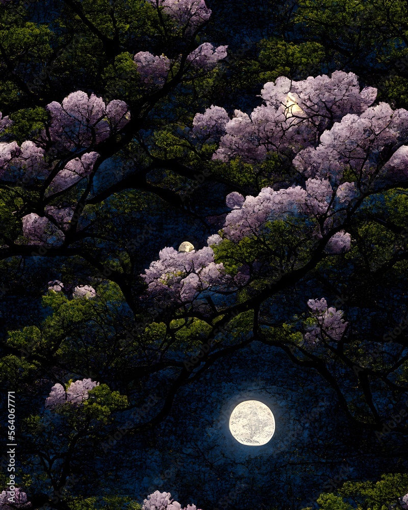 sakura seamless pattern windows 97 moon light starlight realistic high ...