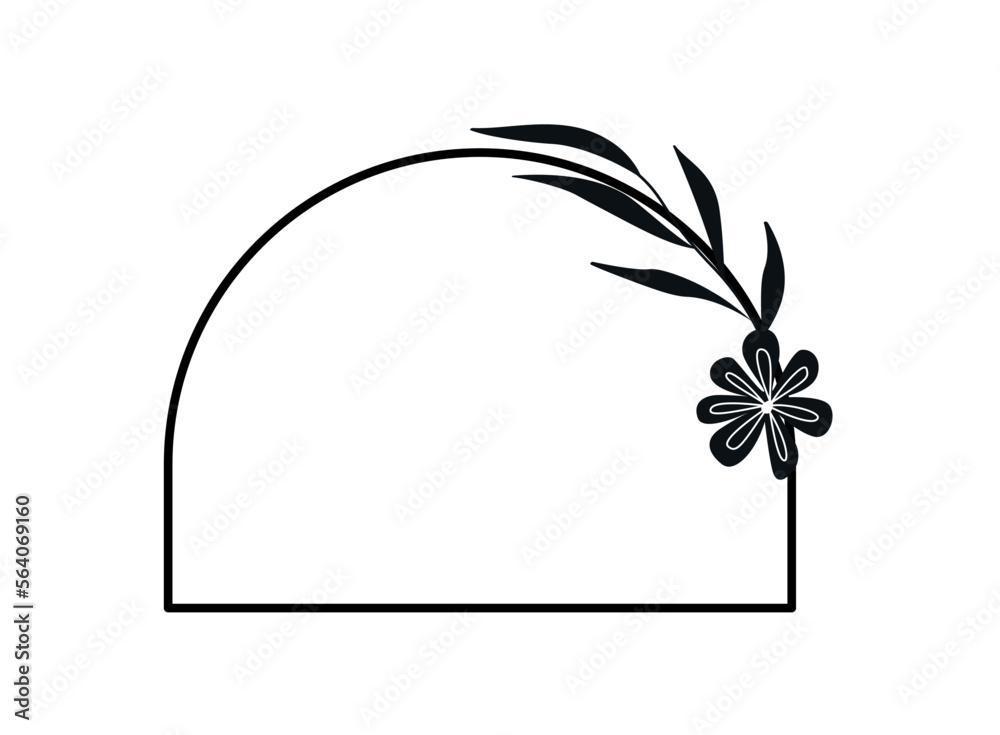 Simple geometric flower frame. Thin semicircular border with blooming ...