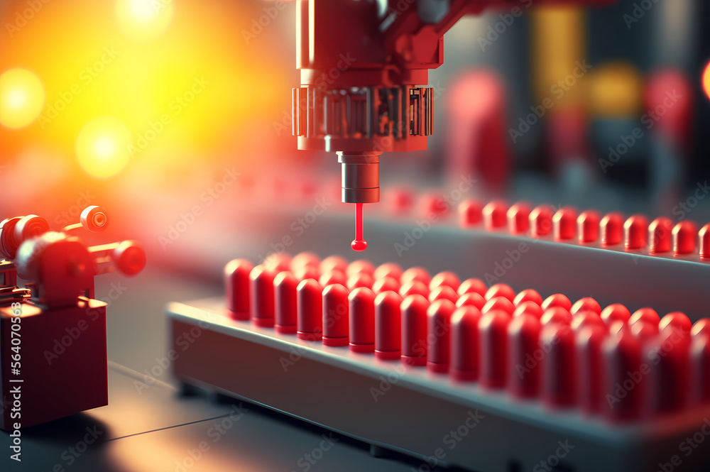 Cosmetics factory lipstick with robot arm. Concept makeup care plant ...