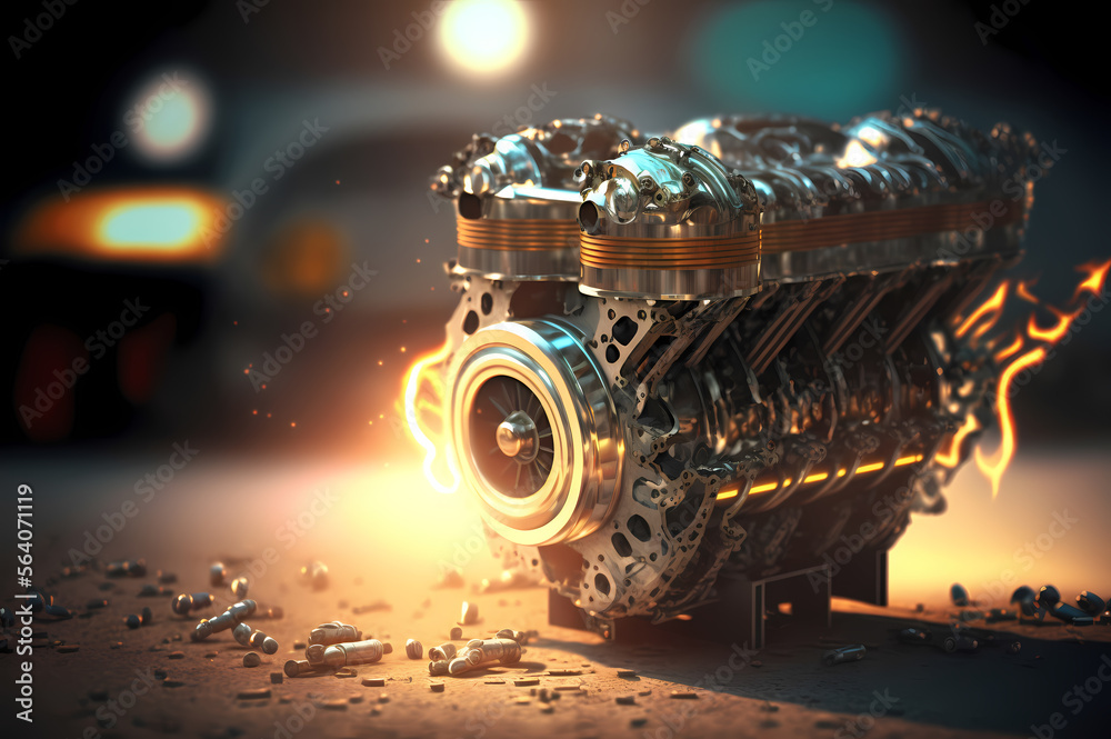 Car hybrid engine part powerful with sunlight, internal combustion and ...