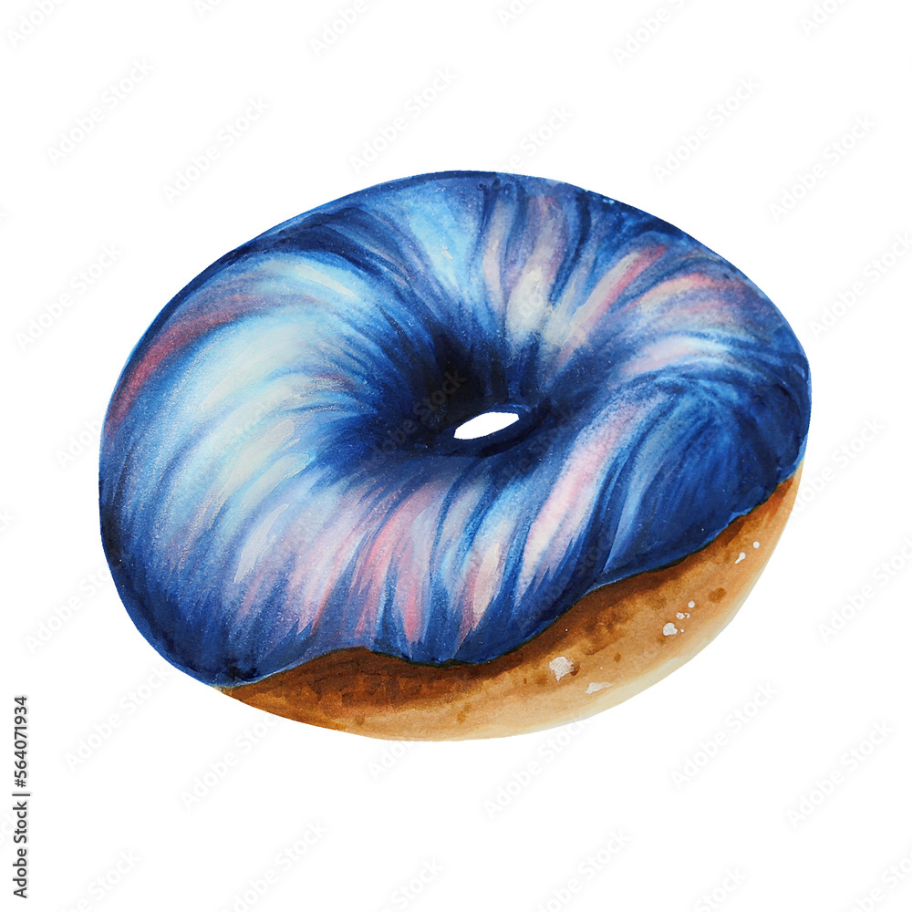 Watercolor donut in glaze. Hand painting sweet on a white isolated ...