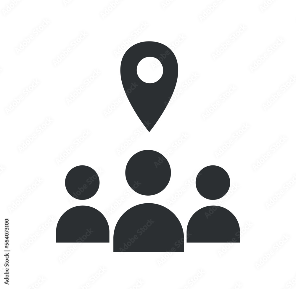 Careergrowth teamwork black icon. Silhouettes of men under pin on map ...
