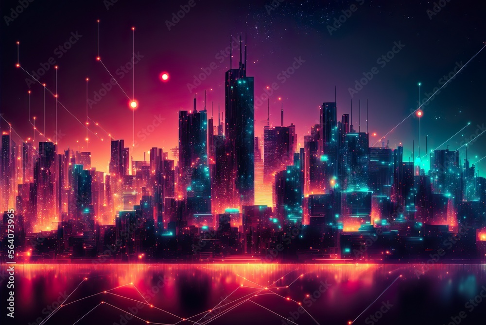 Virtual city through network Desktop wallpaper made with generative AI ...