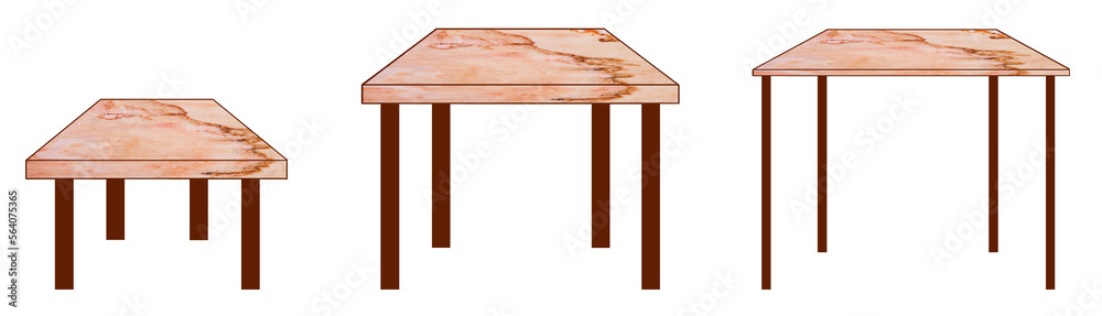 Set of wooden furniture with marble top isolated on a transparent ...