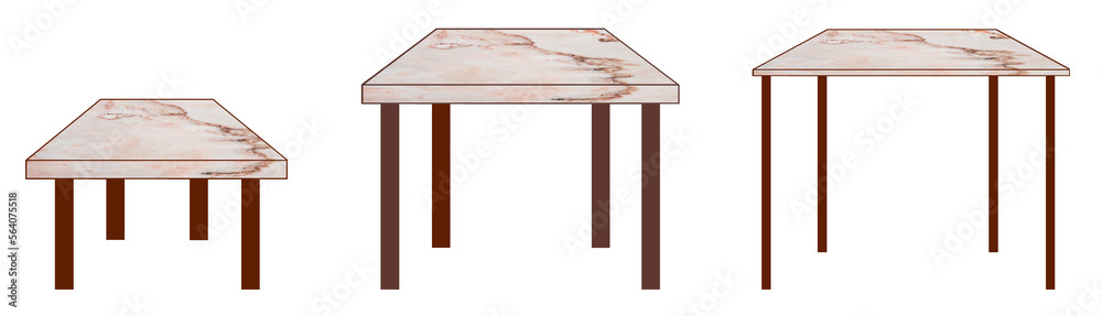 Set of wooden furniture with marble top isolated on a transparent ...