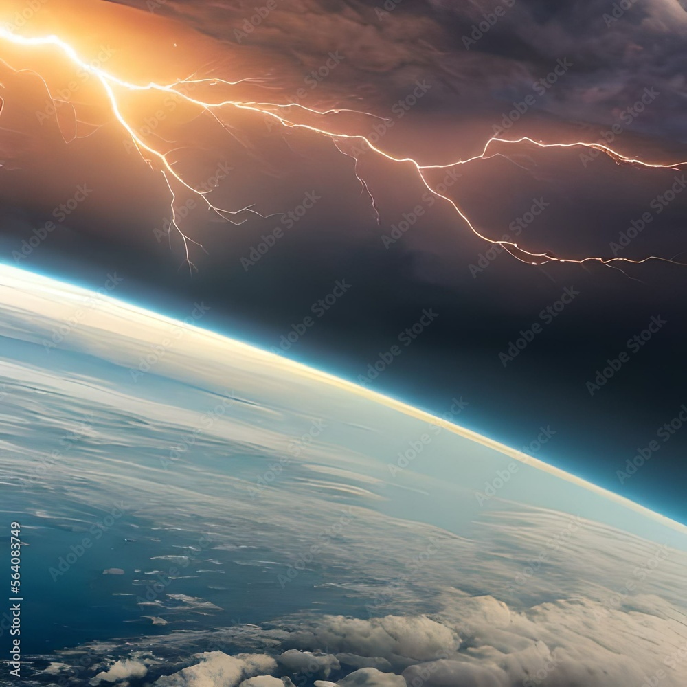 A dark windy sky with black clouds and flashes of lightning flashing ...