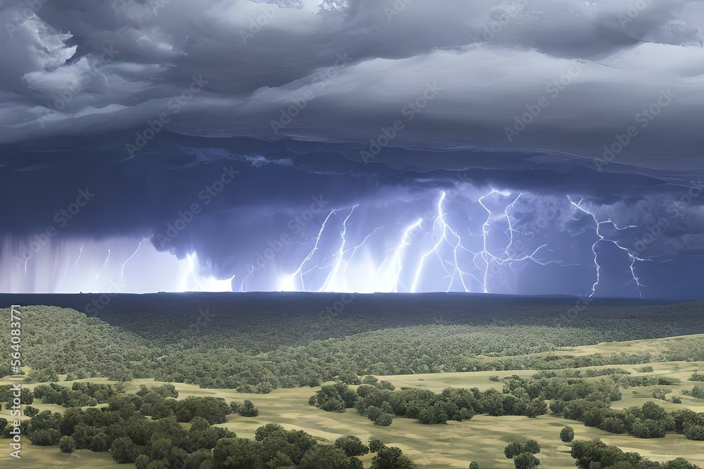 A dark windy sky with black clouds and flashes of lightning flashing ...
