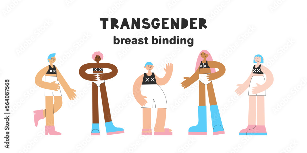 Transgender breast chest binding. Set of trans ftm people with lgbt ...
