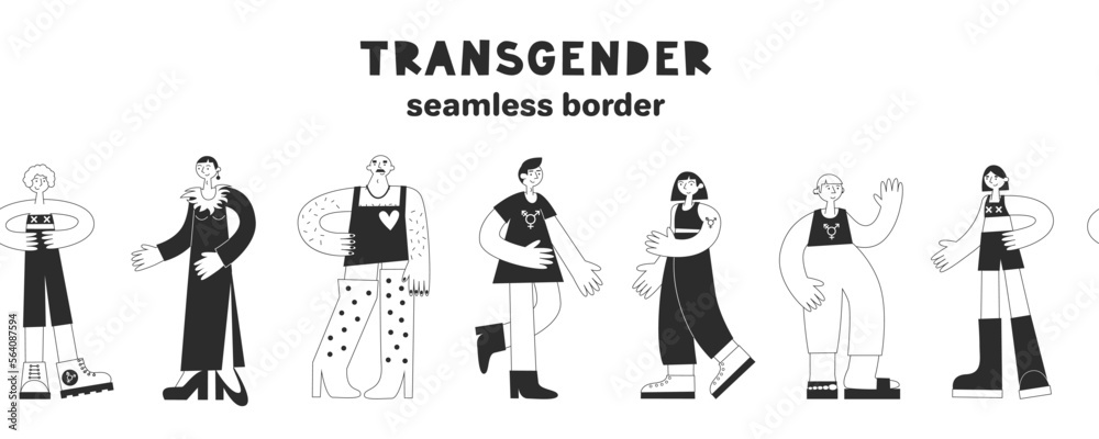 Transgender day of visibility seamless border. Set of trans mtf and ftm ...