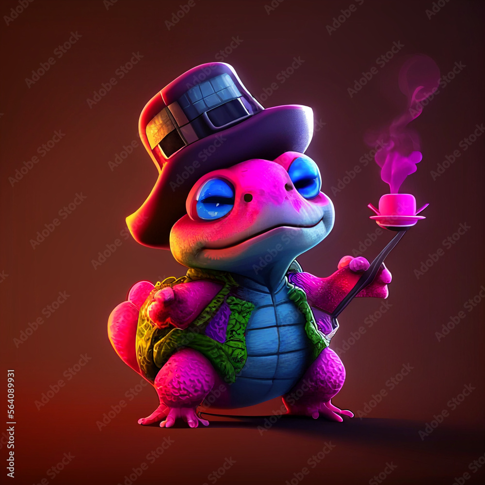 Funny and Cute Turtle Design - An Artwork Depicting a Turtle with a ...