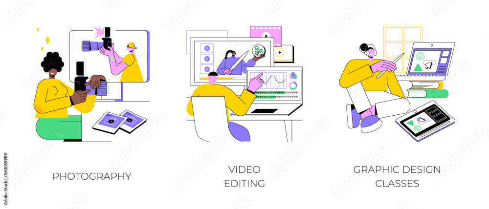 Creative online courses isolated cartoon vector illustrations set ...