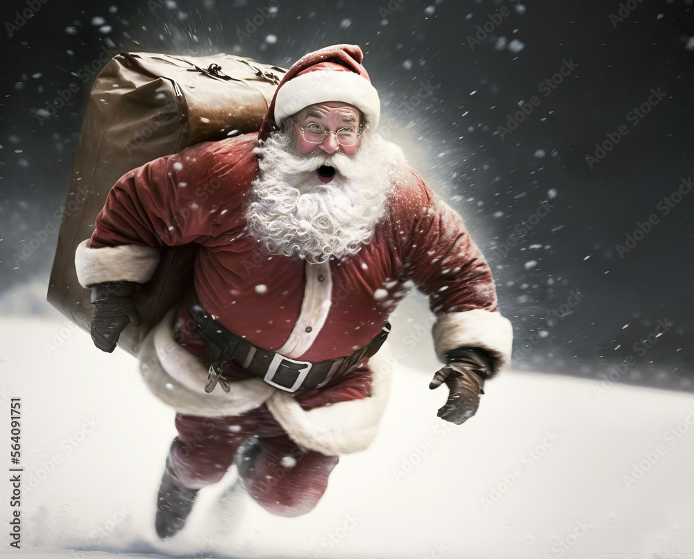 Christmas, Santa Claus, jolly old man dressed in a red suit and hat and ...