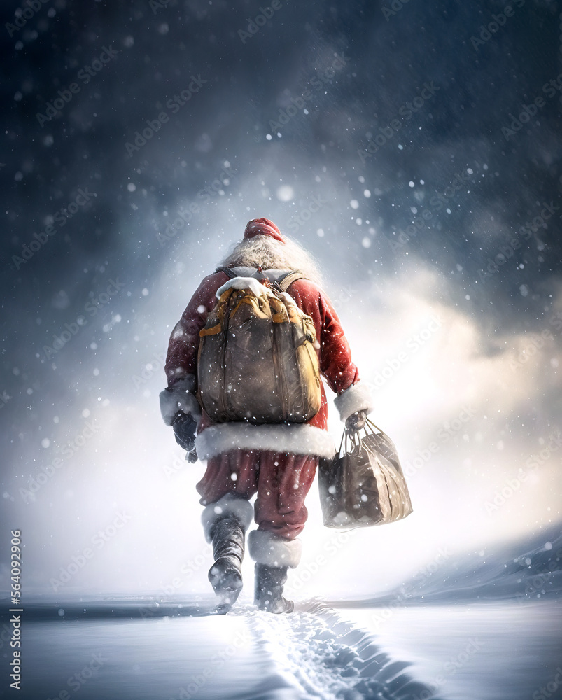 Christmas, Santa Claus, jolly old man dressed in a red suit and hat and ...