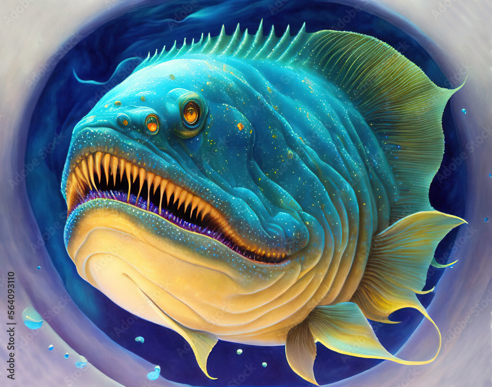 Fantasy monster fish with sharp teeth. Generative AI art painting ...