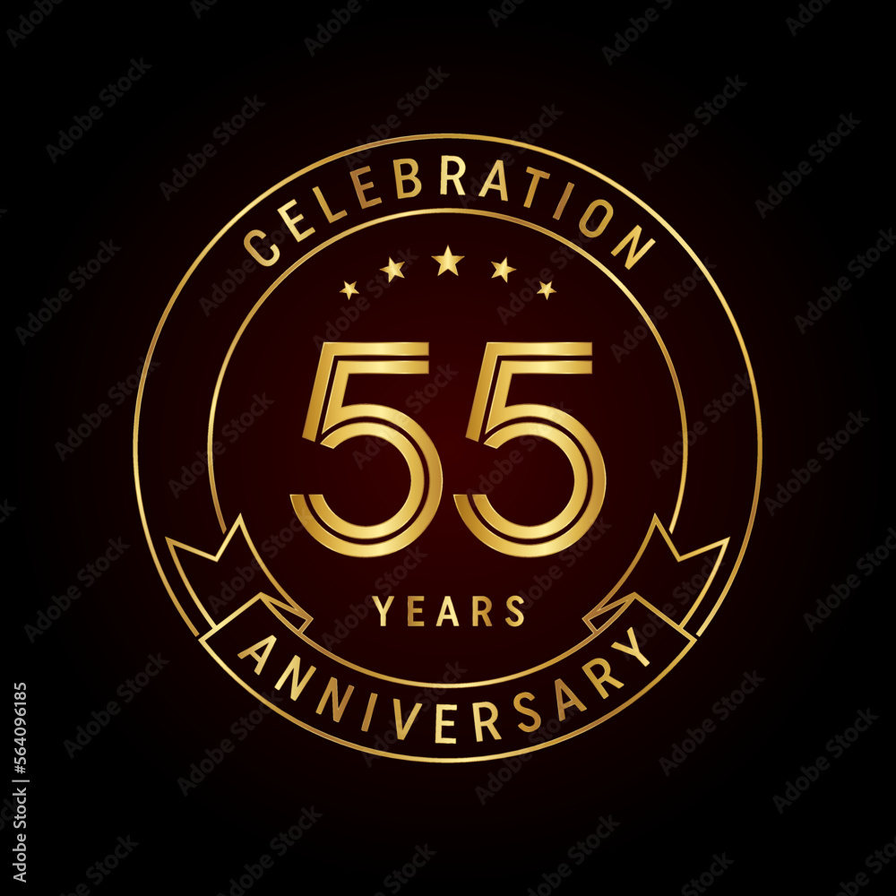 55th anniversary template design concept with golden ribbon for ...