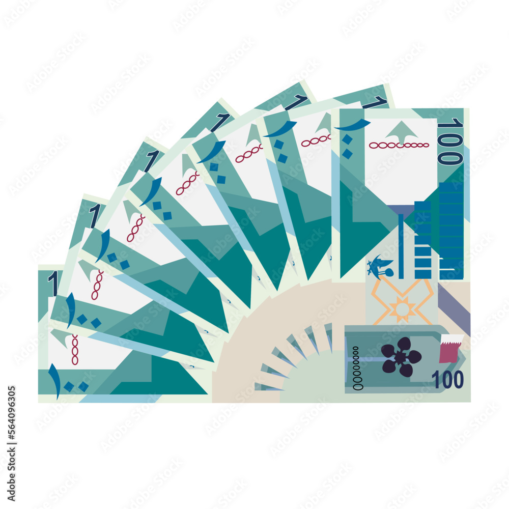Qatari Rial Vector Illustration. Qatar money set bundle banknotes ...