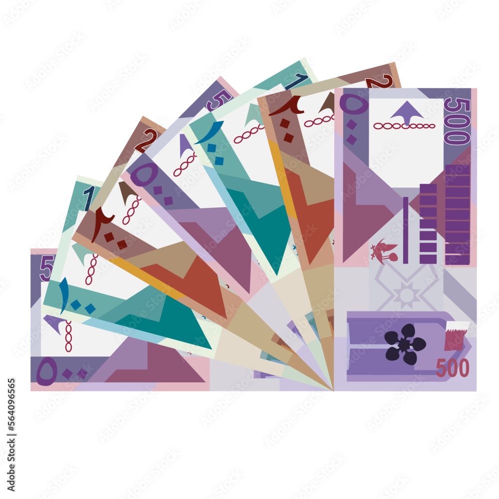 Qatari Rial Vector Illustration. Qatar money set bundle banknotes ...