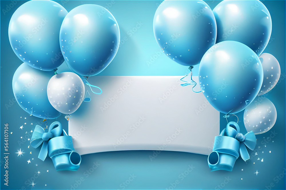 Blue birthday decor with balloons an presents ideal for celebration ...