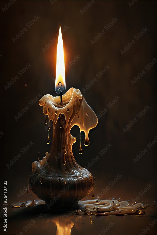 An old school vintage candle, with candid light on the night in an old ...