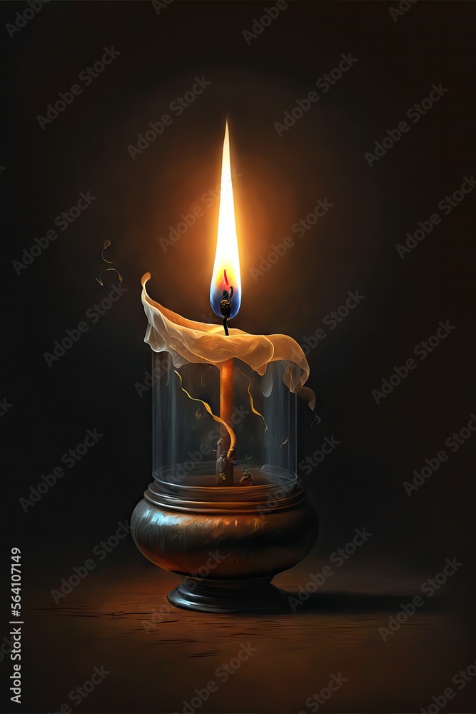 An old school vintage candle, with candid light on the night in an old ...