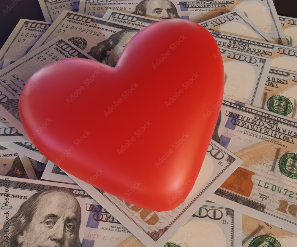 Red Love On The Top Of Pile Of Cash Heart Shape On The Stack Of 100 red-love-on-the-top-of-pile-of-cash-heart-shape-on-the-stack-of-100