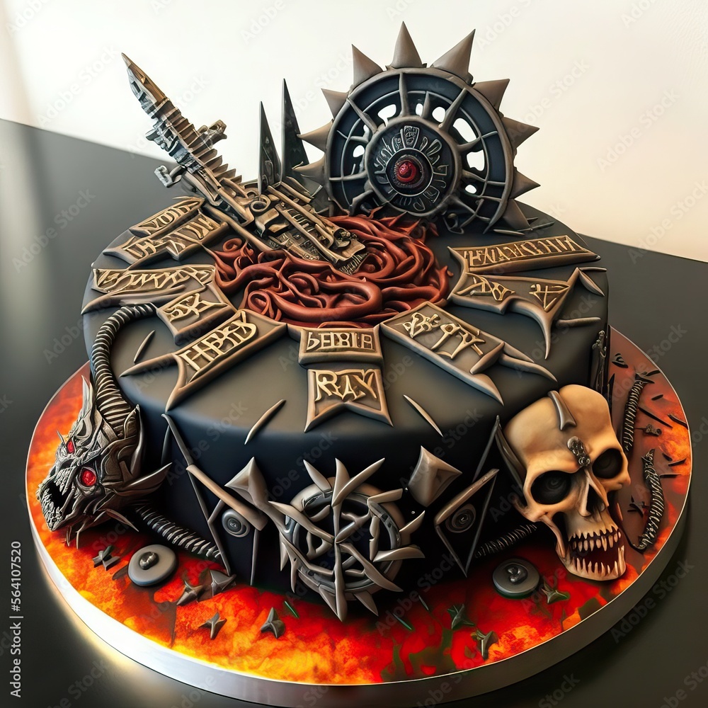 Heavy Metal Dark Monster Birthday Cake Design, with skulls, dark colors ...