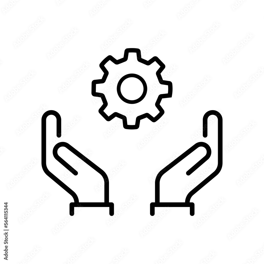 Skill ability icon. Skilled employee. Gear and hand symbol of talents ...