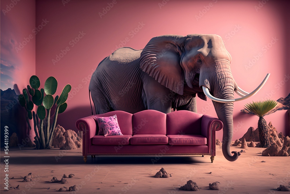 portrait Elephant sitting on the sofa guest room,Beautiful art ...