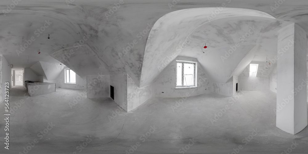 full seamless spherical hdri 360 panorama white empty room in the attic ...