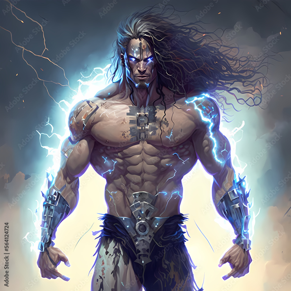 a very strong big muscular man with the power of thunderbolt in the ...