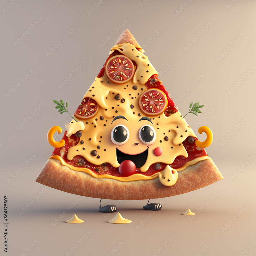 Cute Cartoon Pizza Character, Generative AI Stock Illustration | Adobe ...