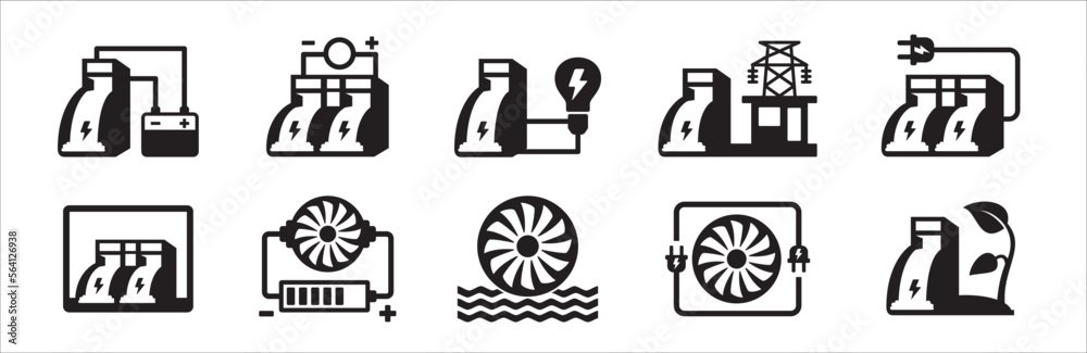 Hydro power electricity icon set. Power related icons. Green energy ...